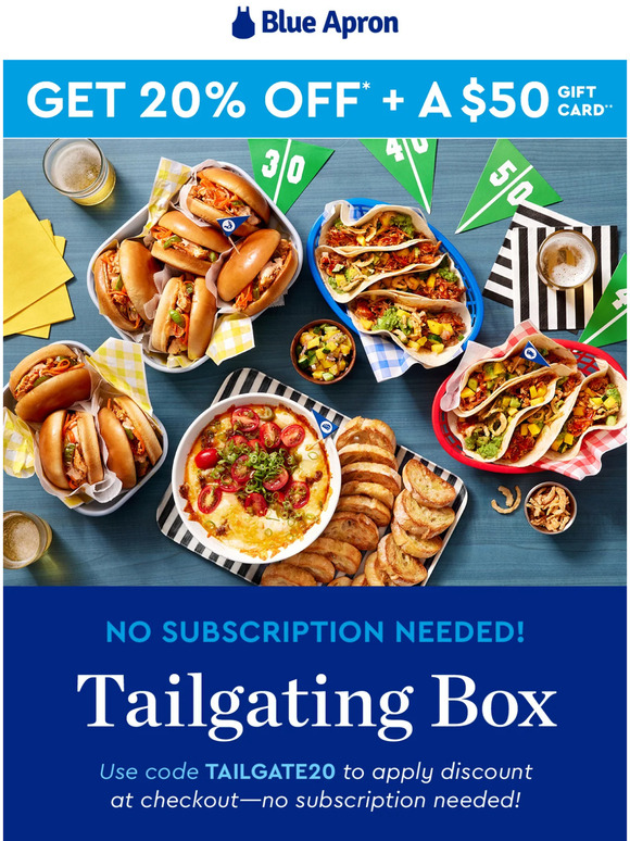 Blue Apron: Don’t forget! The official Tailgating Box is here. | Milled