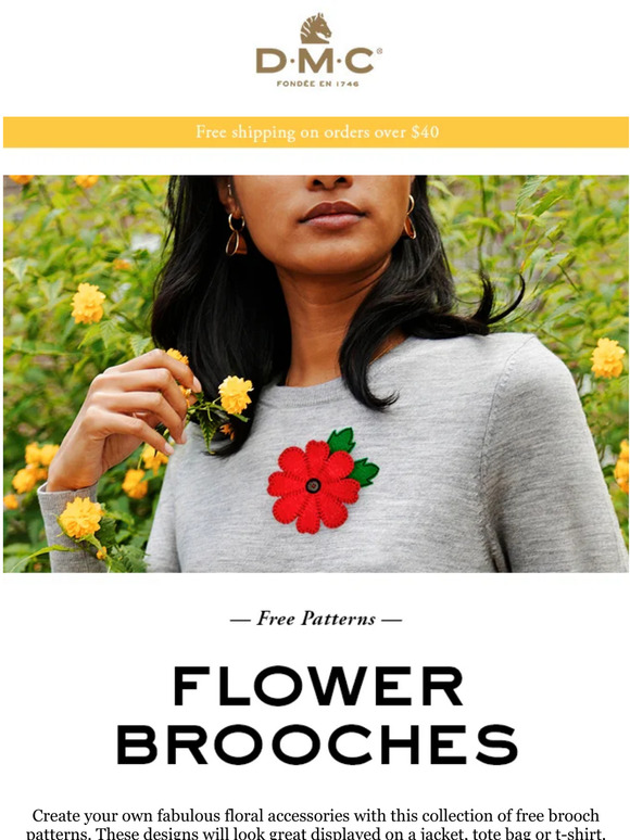 DMC: Free Patterns: Flower Brooches | Milled