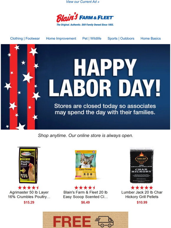Blain's Farm & Fleet: Happy Labor Day ☆ Check Out our Free Shipping ...