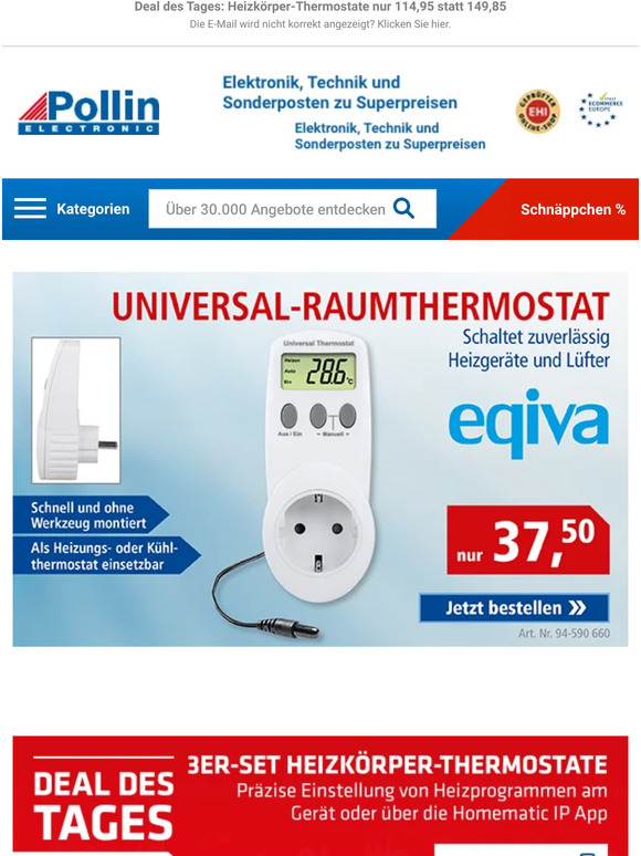 Pollin: Elektronik-Thermostat mit automatischer Schaltung nur 37,50 ...