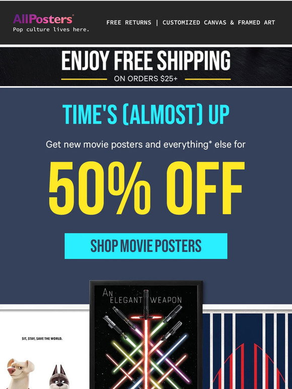 AllPosters: ⌛ Final hours to save big on new movie posters! | Milled