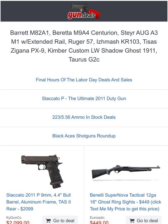 Gun.Deals: 🚨Staccato 2011 P, Kimber K6S, Benelli SuperNova Tactical ...