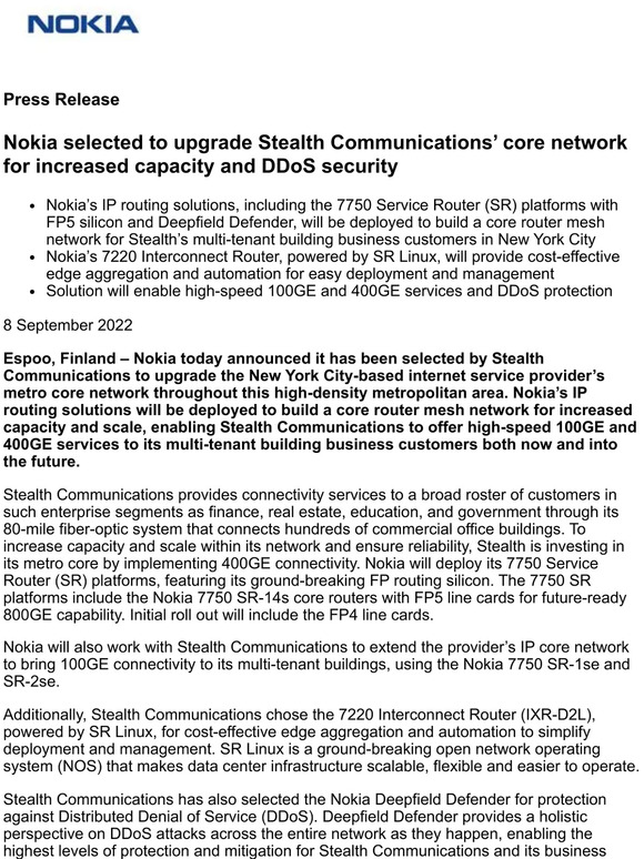 Withings: Nokia selected to upgrade Stealth Communications’ core network for increased capacity ...