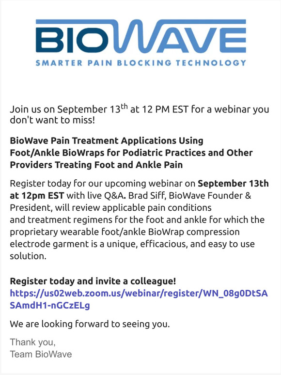 BioWave: Webinar - BioWave Pain Treatment Applications Using Foot/Ankle ...