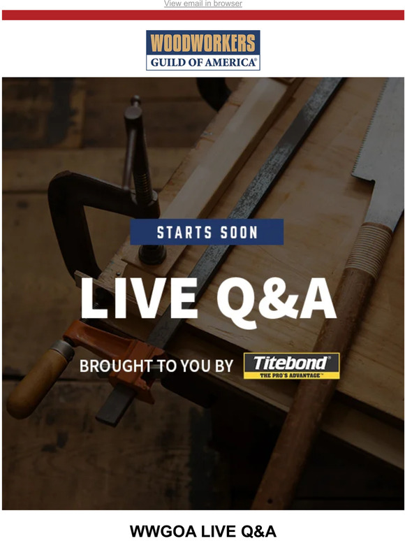 Woodworkers Guild of America: We go live at 4:00 p.m. CT! Join us for ...