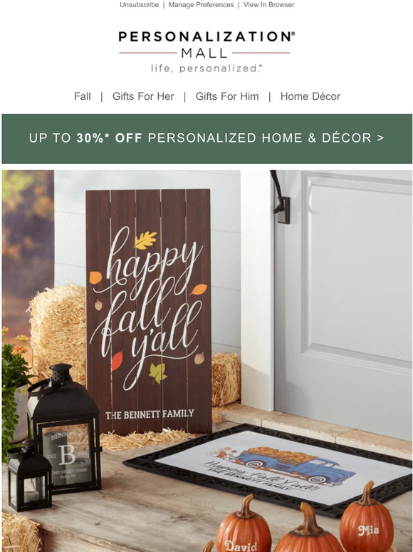 Personalization Mall: Fall-Ready Home Décor | 30% Off | Milled