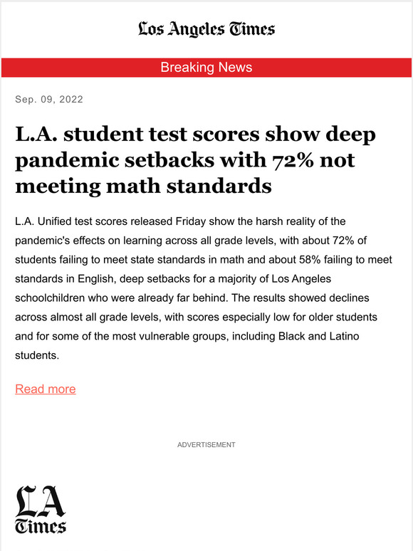 Los Angeles Times: Breaking News: L.A. student test scores show deep ...