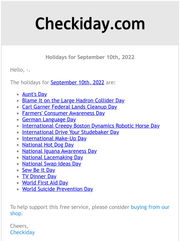 Checkiday: Holidays for September 10th, 2022! 📅🎉 | Milled