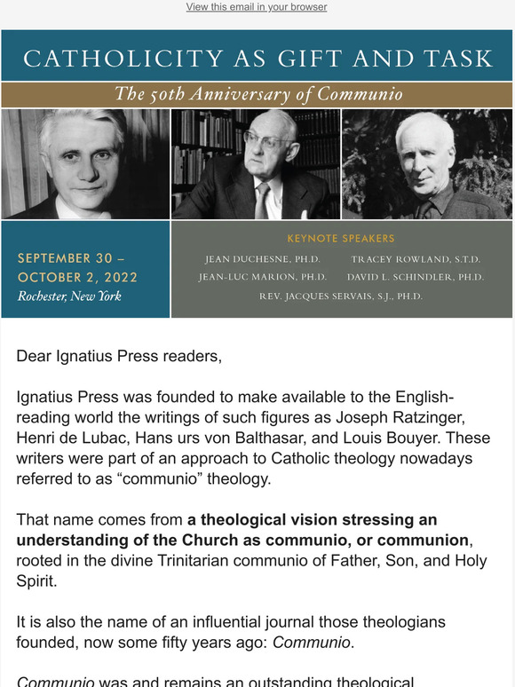 Ignatius Press: Sale! Celebrating 50 Years of the Communio journal | Milled