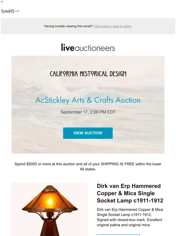 LiveAuctioneers: California Historical Design | AcStickley Arts ...