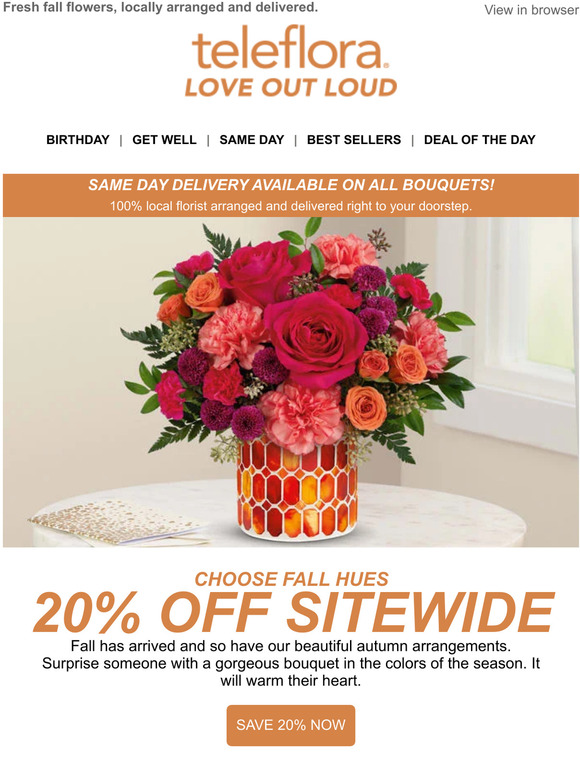 Teleflora: Decorate With Autumn Blooms 🍂 20% Off | Milled