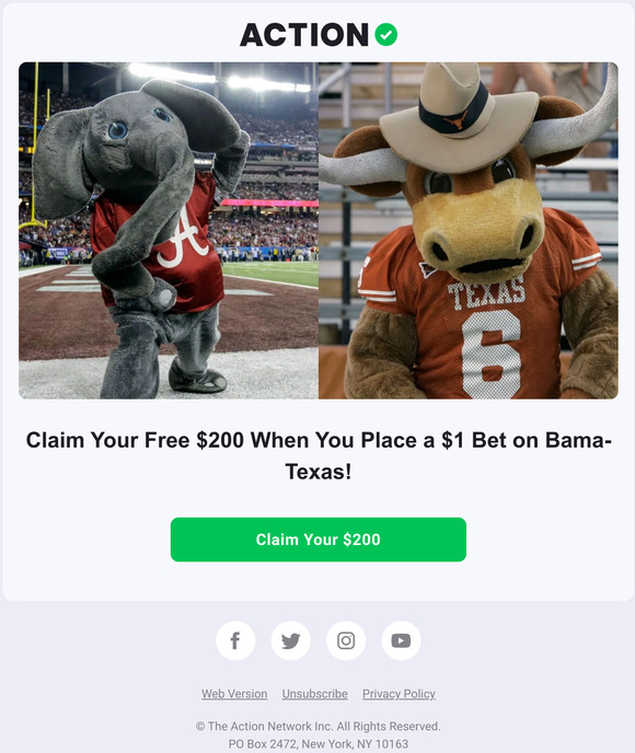 Action Network: $200 is Yours When You Bet Bama-Texas | Milled