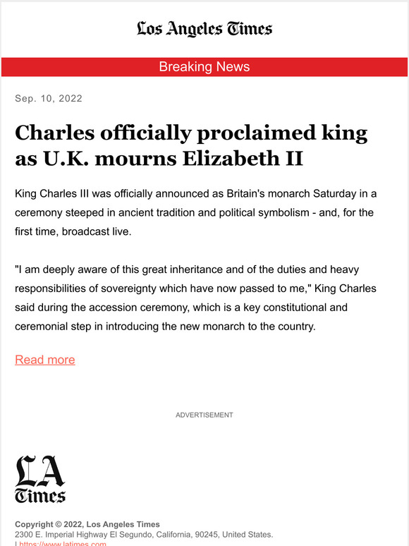 Los Angeles Times: Breaking News: Charles officially proclaimed king as ...
