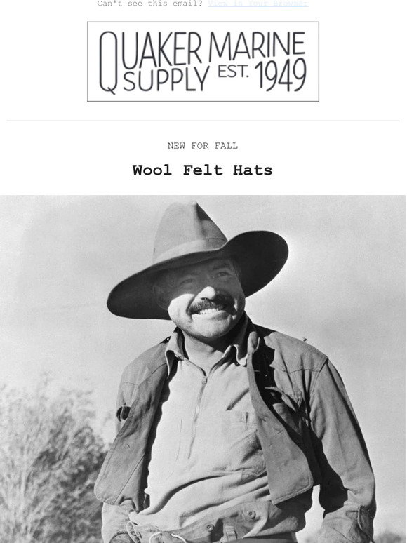 Quaker Marine Supply Co: New For Fall: Wool Felt Hats | Milled