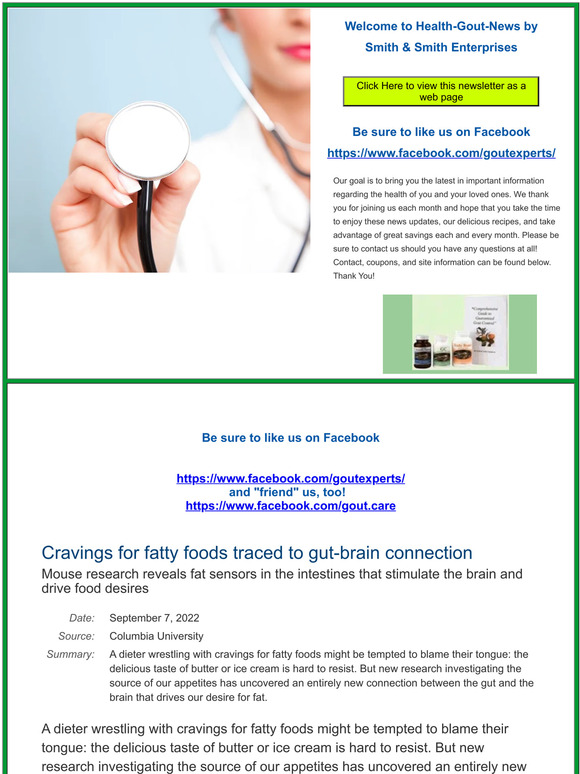 gout cure US: Gout Care News- Cravings for fatty foods traced to gut ...