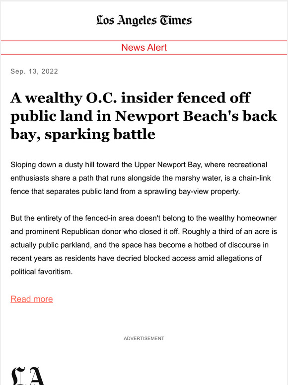 Los Angeles Times: A wealthy O.C. insider fenced off public land in ...