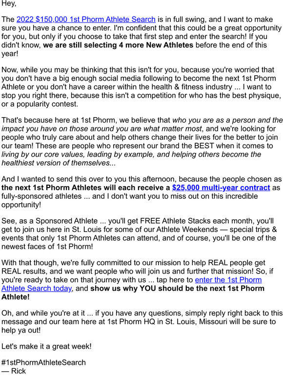 1st Phorm: Hey, will you be the newest face of 1st Phorm? | Milled