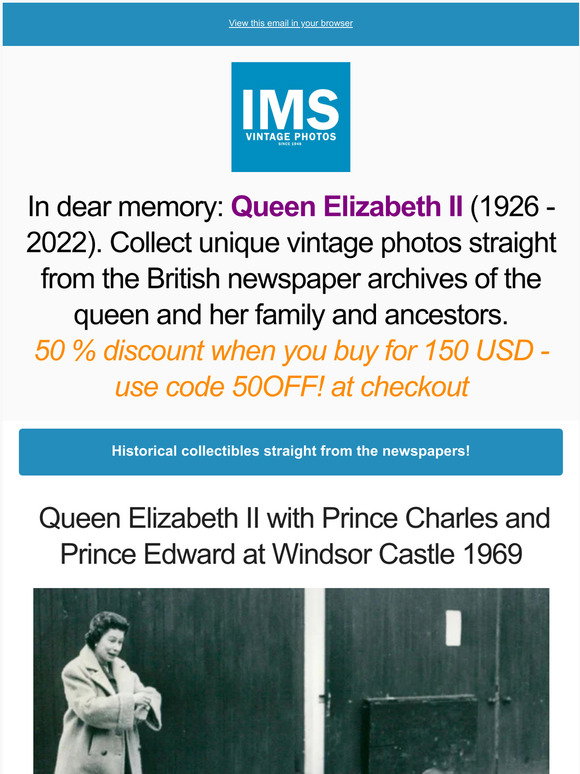 IMS Vintage Photos: ⭐Queen Elizabeth II + 50 % DISCOUNT⭐ | Milled