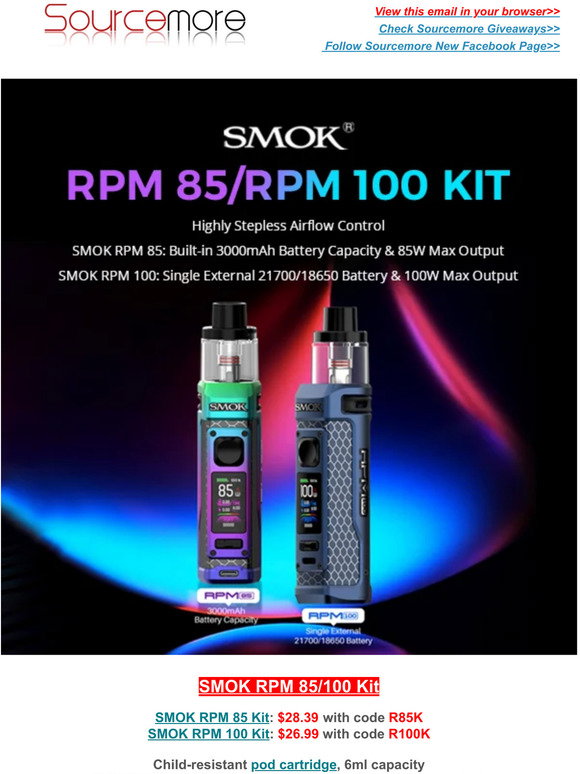 Sourcemore: New: SMOK RPM 85 & 100 Kit🔥Uwell Caliburn X Pod Kit🔥 ...