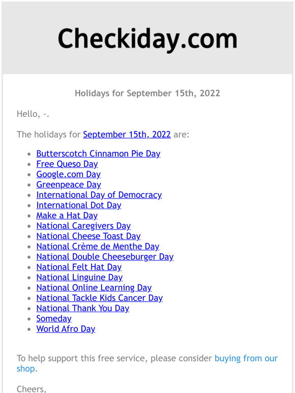 Checkiday: Holidays for September 15th, 2022! 📅🎉 | Milled