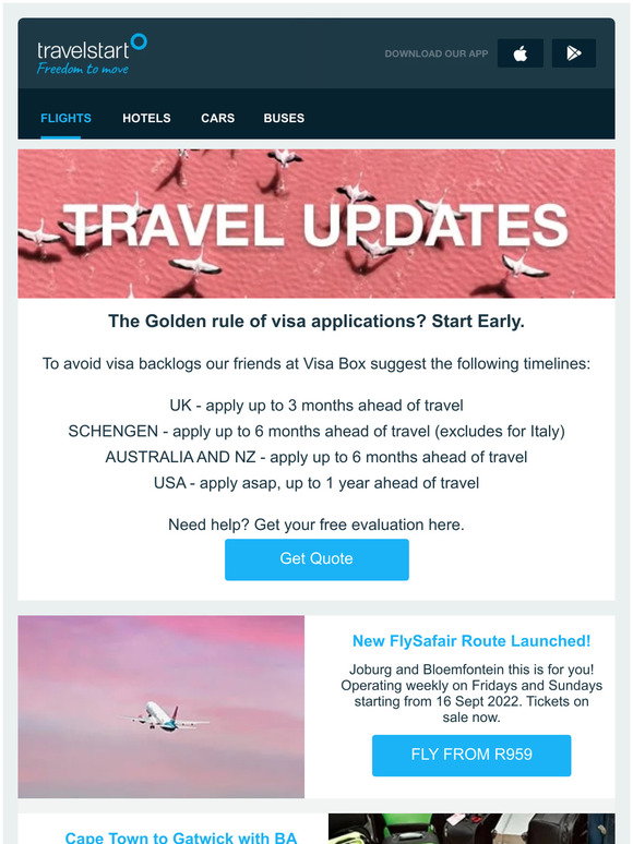 Travelstart: Here to help: Get a Free Visa Quote | Milled