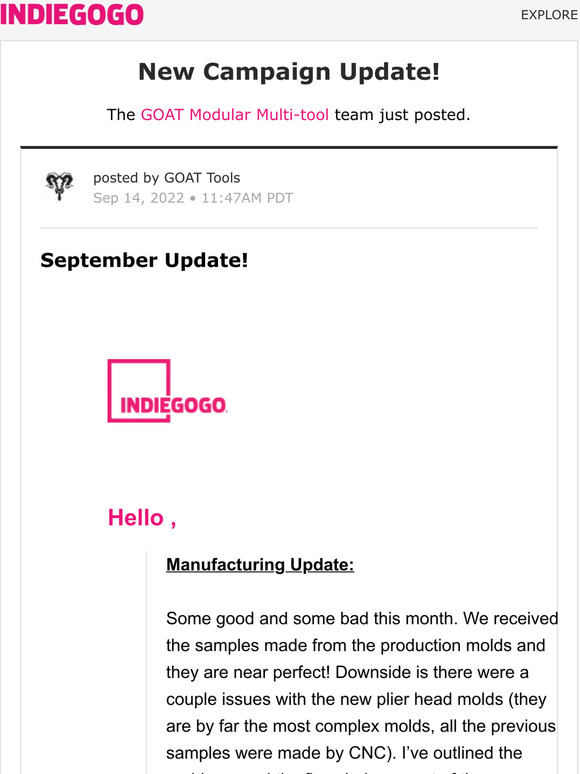 Indiegogo: 📢 Update #14 from GOAT Modular Multi-tool | Milled
