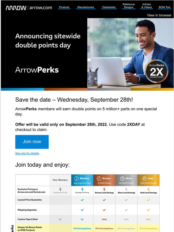 Arrow Electronics: Announcing sitewide double points day | Milled