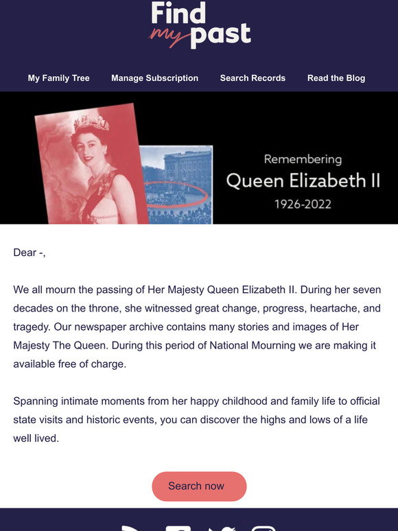 Findmypast: Remembering Queen Elizabeth II | Milled