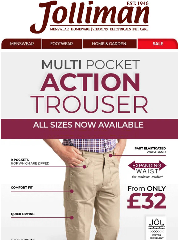Jolliman: Classic Multi Pocket Action Cargo Trouser with Waist Upto 52 ...