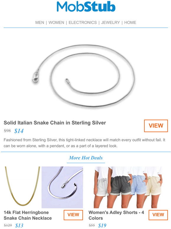 MobStub: Solid Italian Snake Chain in Sterling Silver | Milled
