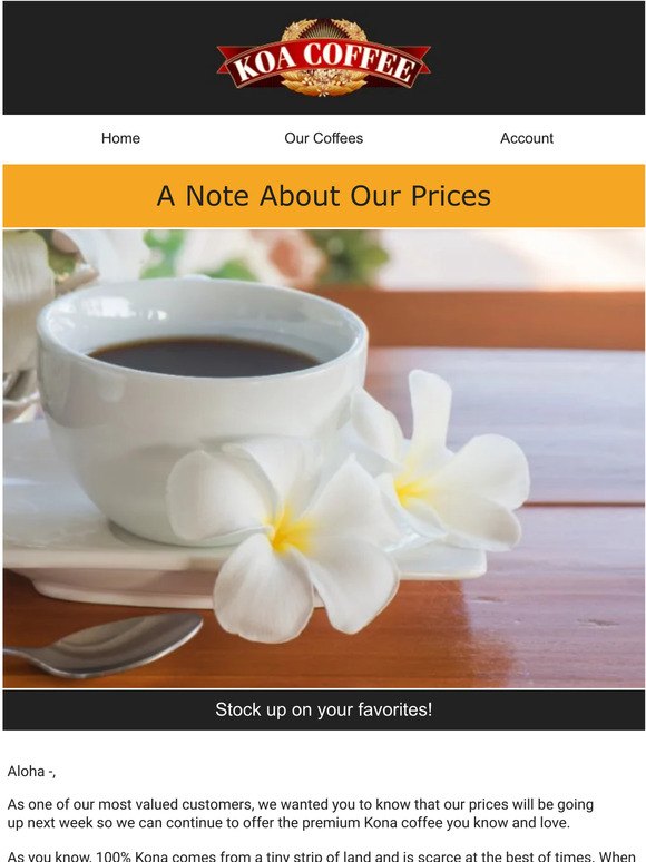 Koa Coffee: Advance notice about our prices | Milled