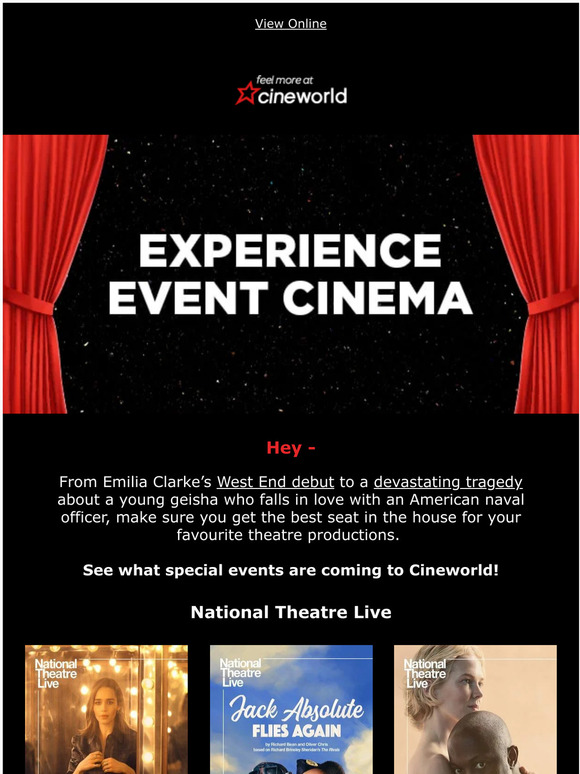 Cineworld: Upcoming Event Cinema – get the best seat in the house! | Milled