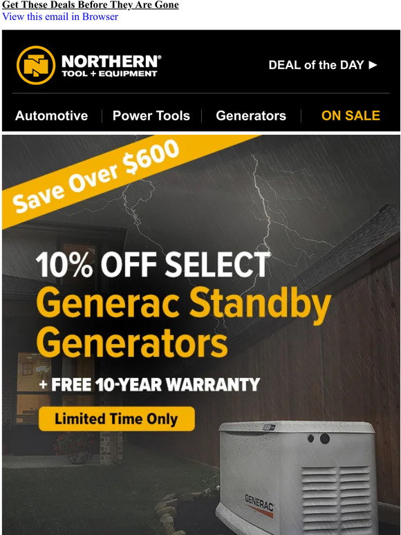 Northern Tool: Save Over $600 On Select Generac Generators >> Limited ...