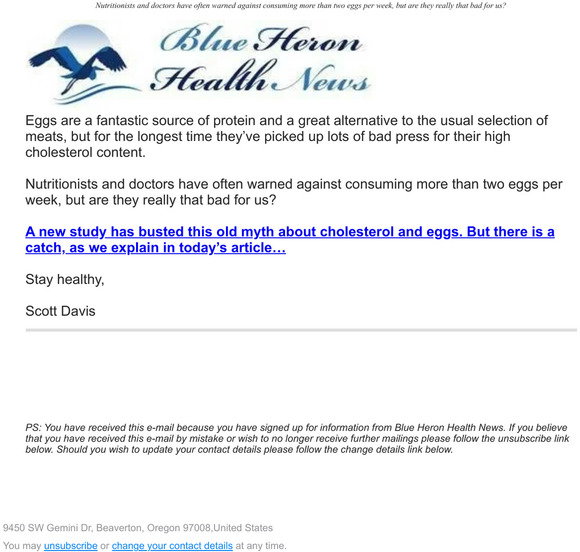Blue Heron Health News: Cholesterol and Eggs (Myth Buster) | Milled