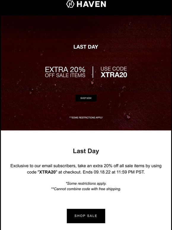 Haven: LAST DAY: Extra 20% Off Sale Items | Milled