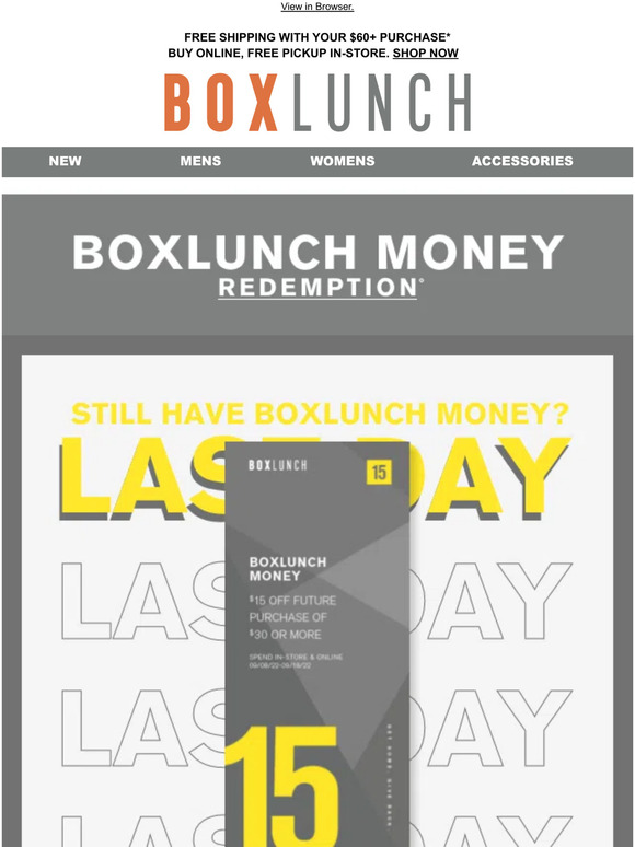 BoxLunch: BoxLunch Money Redemption ends today! | Milled