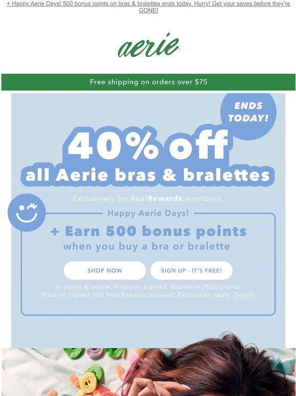 American Eagle: FINAL HOUR IS HERE! 40% off all Aerie bras & bralettes ...