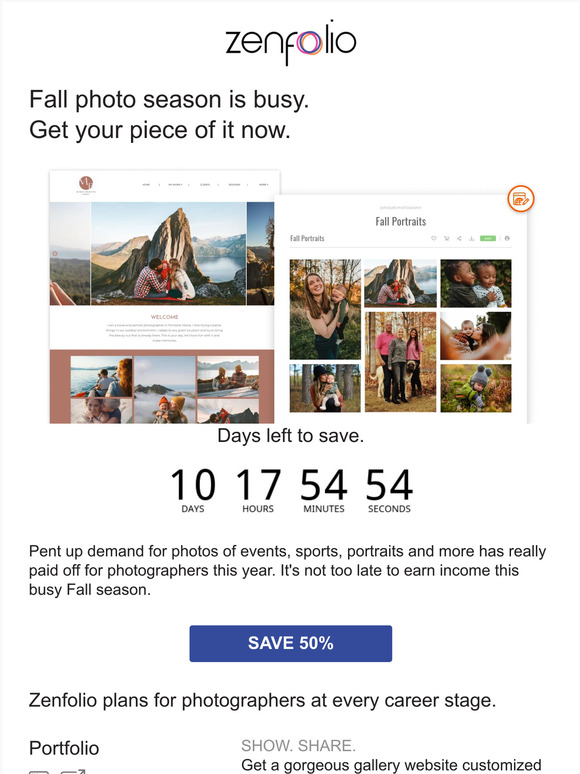 Zenfolio.com: Fall Photo Season is Busy. Get Going & Get 50% Off. | Milled