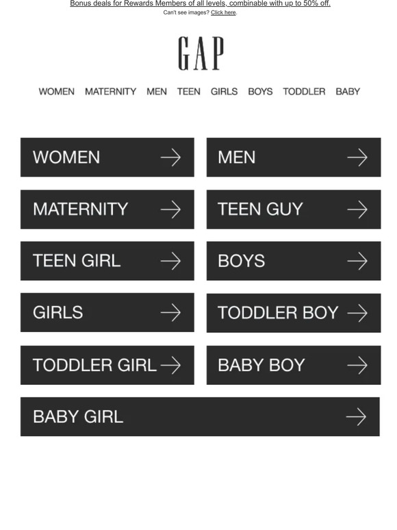 Gap: You're CODE is waiting to be combined with up to 50% off >> | Milled