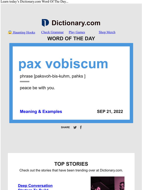 Dictionary.com: pax vobiscum | Word of the Day | Milled