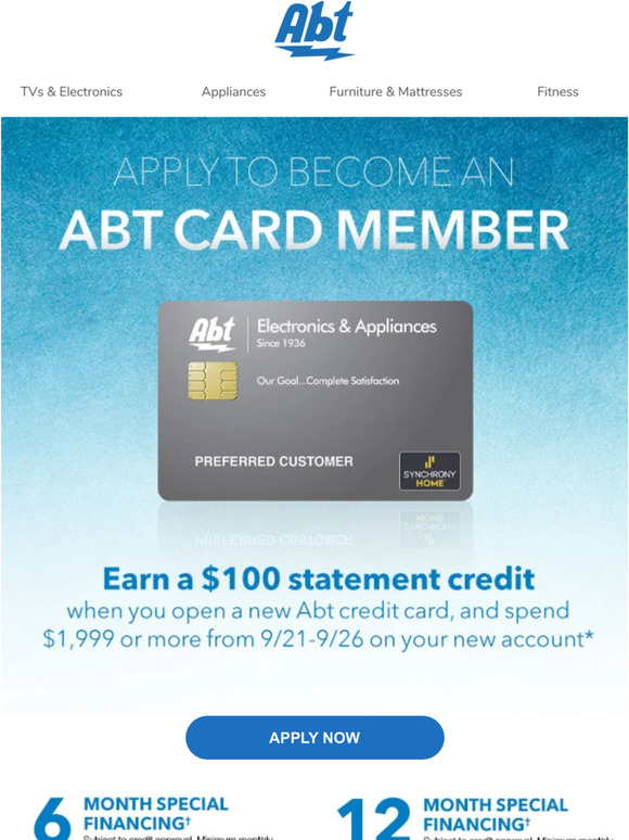 Abt: $100 Statement Credit for New Abt Card Members | Milled