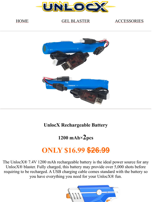UnlocX: 💥💥43% Off! UnlocX Blaster Rechargeable Battery | Milled