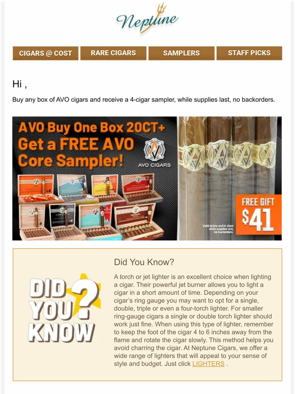 Neptune Cigar: Avo Cigars One Box Get 4-Cigar Avo Core Sampler Free ...