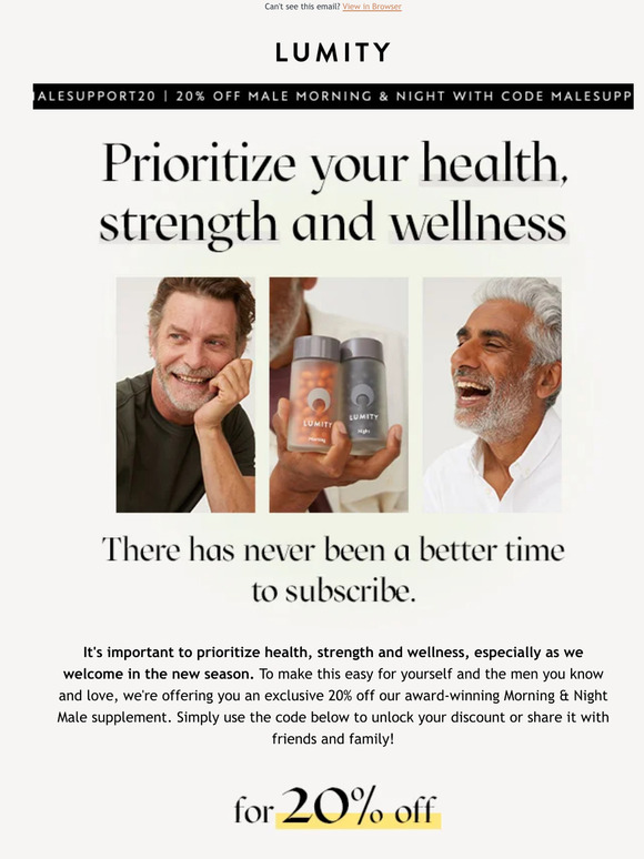 Lumity: 20% Off Male Morning & Night | Milled