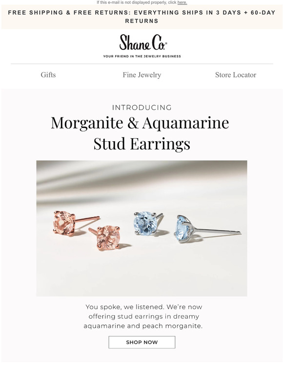 Shane Co.: New in: morganite and aquamarine studs | Milled