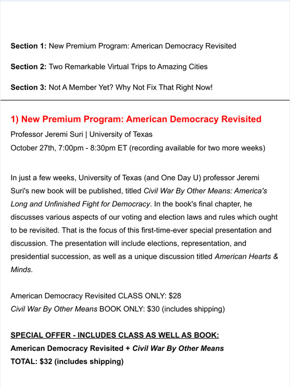 One Day University: Premium Program: Revisiting American Democracy ...