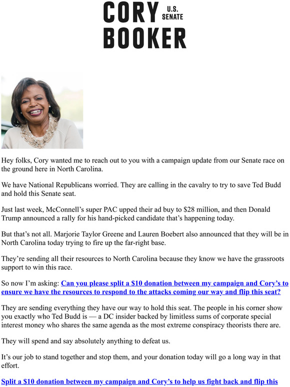 Cory Booker: Ted Budd is calling in the cavalry to bail out his ...