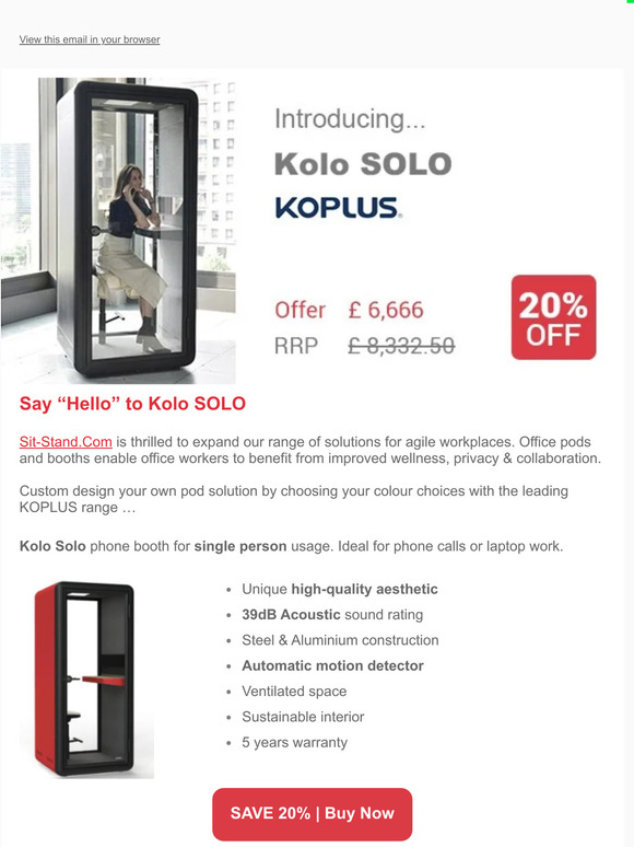 Sit-Stand: NEW Office Pod Range | Kolo SOLO from KOPLUS | Sit-Stand.Com® | Milled