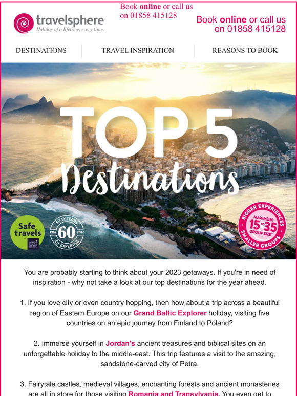 Travelsphere: Inspiration: Our Top 5 Destinations | Milled