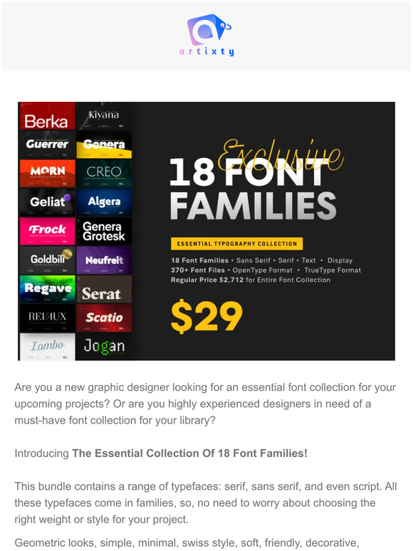 Artixty: The Essential Collection of 18 Font Families Is Here! | Milled